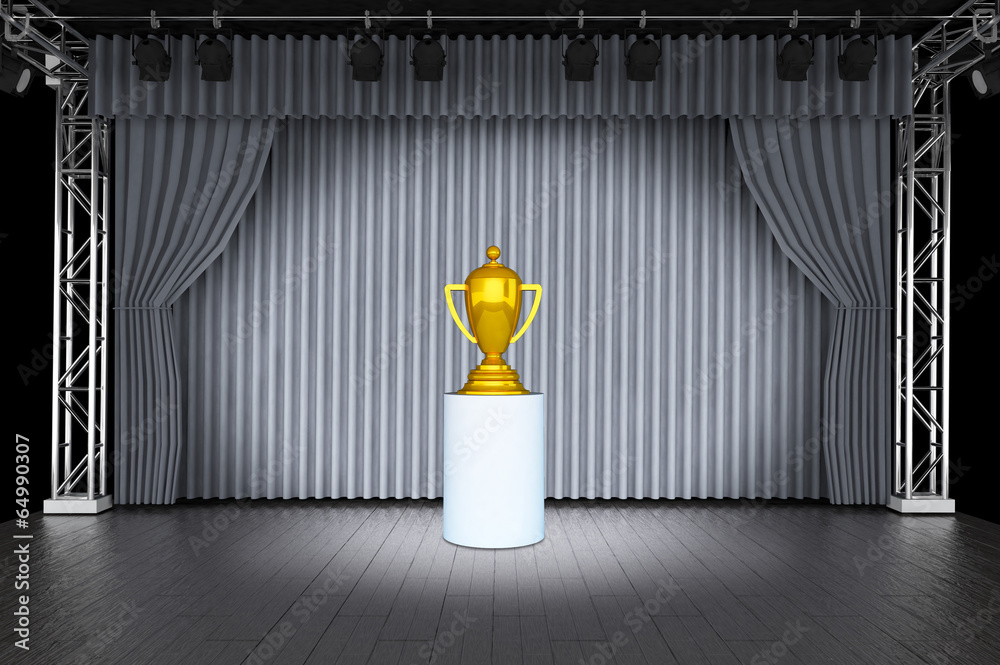 trophy on theater stage curtains and spotlights Stock Illustration ...