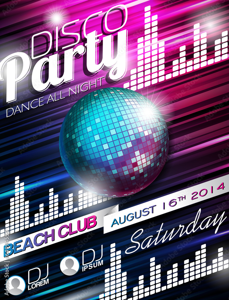 Vector Disco Party Flyer Design with disco ball Stock Vector | Adobe Stock
