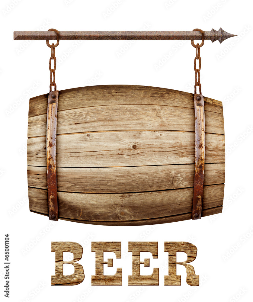 Barrel shaped wooden signboard Stock Photo | Adobe Stock