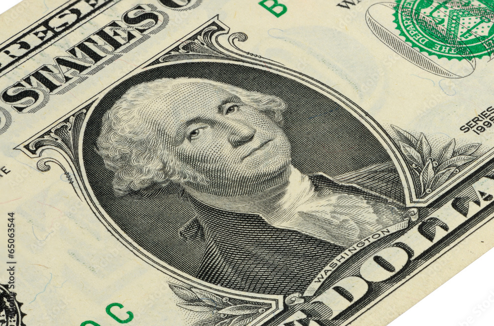 Part 1 US dollar banknote with a portrait of President Washingto Stock ...