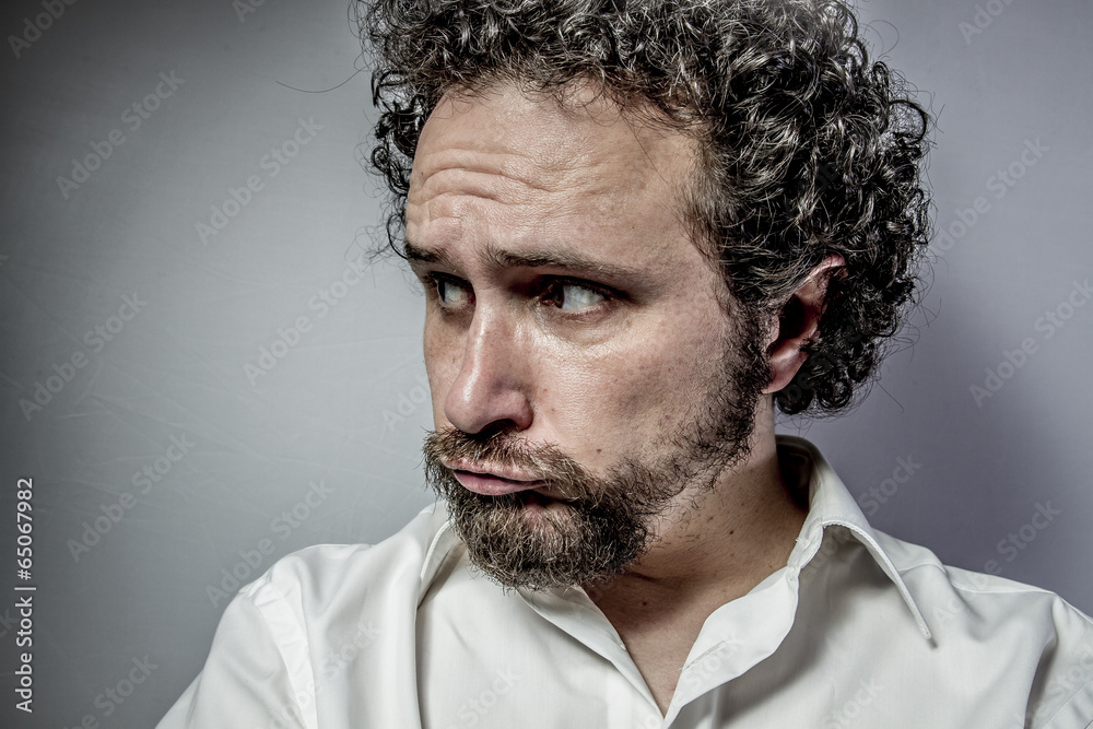 sad face, man with intense expression, white shirt Stock Photo | Adobe ...