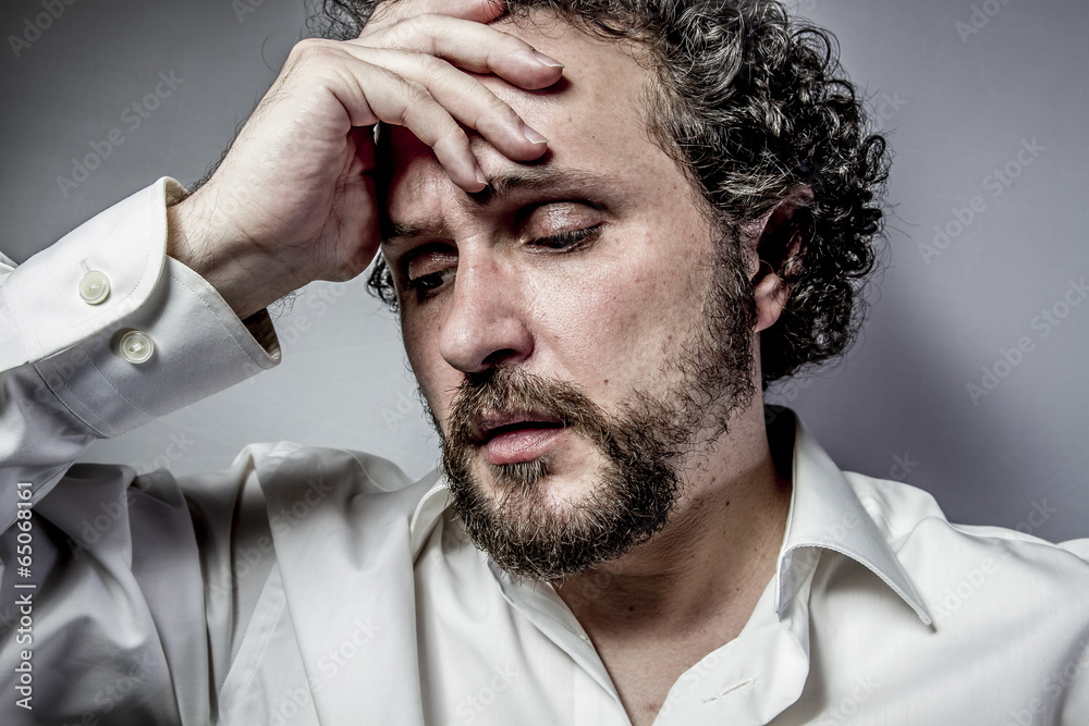 sad face, man with intense expression, white shirt Stock Photo | Adobe ...