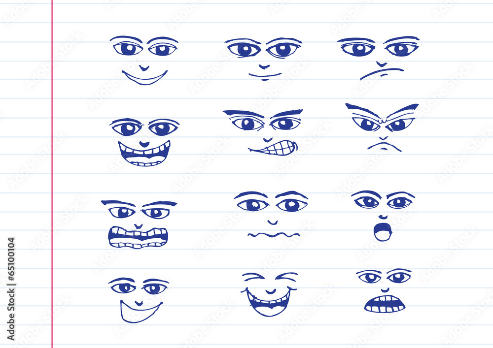 Cartoon faces Set hand drawing illustration Stock Vector | Adobe Stock