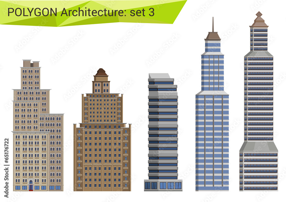 Polygon style skyscrapers set. City design elements. Stock Vector ...
