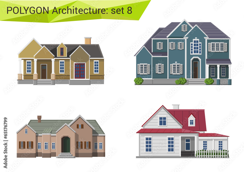 Polygon style houses and buildings set. Countryside and suburbs. Stock ...