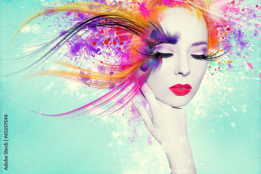 Colorful artwork with beautiful woman 스톡 사진 | Adobe Stock