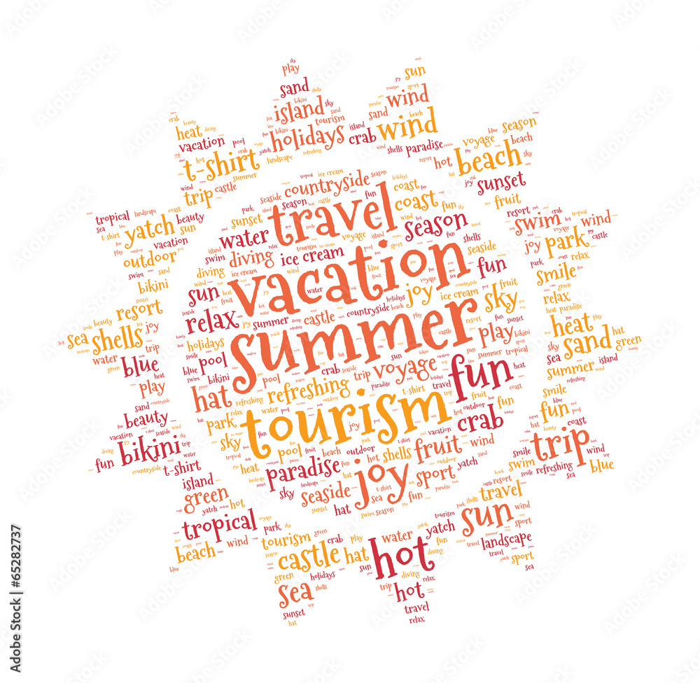 Summer Vacation Concept - Sun Shaped Word Cloud Stock Vector | Adobe Stock