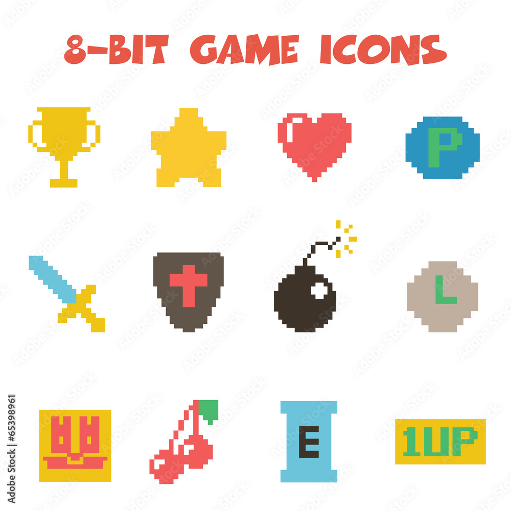8 bit item icons color vector de Stock | Adobe Stock