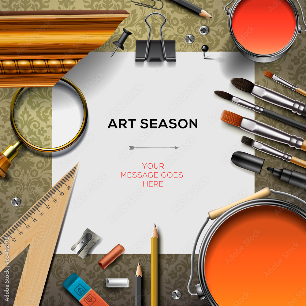 Art supplies template with artist tools Stock Vector | Adobe Stock