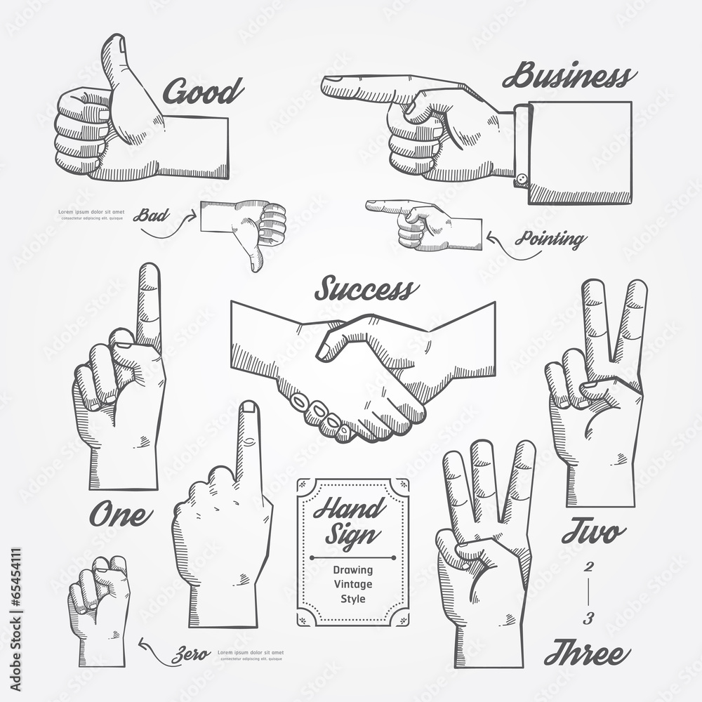 Hand and Finger sign doodle drawn on chalkboard background. Stock ...