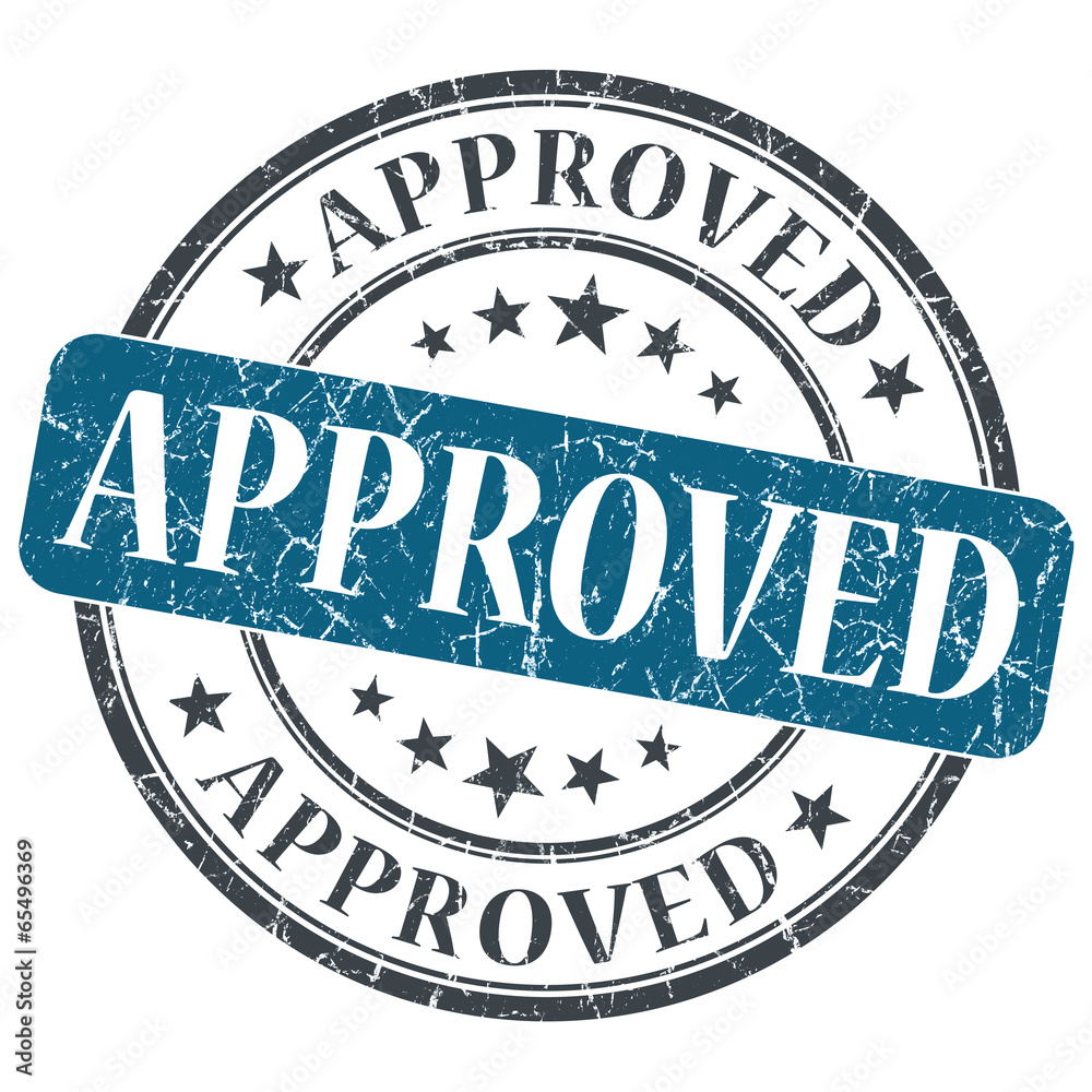Approved blue round grungy stamp isolated on white background Stock ...