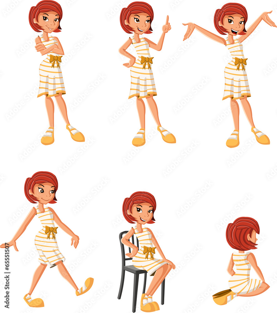 Cartoon girl on different poses Stock Vector | Adobe Stock