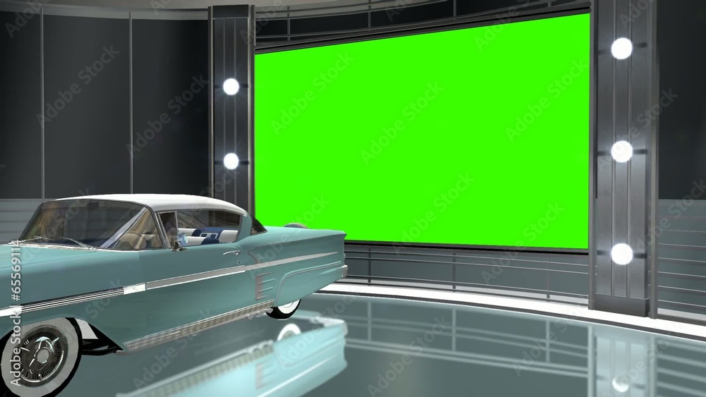 virtual studio background with green screen and classic car Stock Video ...