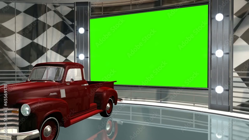virtual studio background with green screen wall and classic car Stock-Video | Adobe Stock