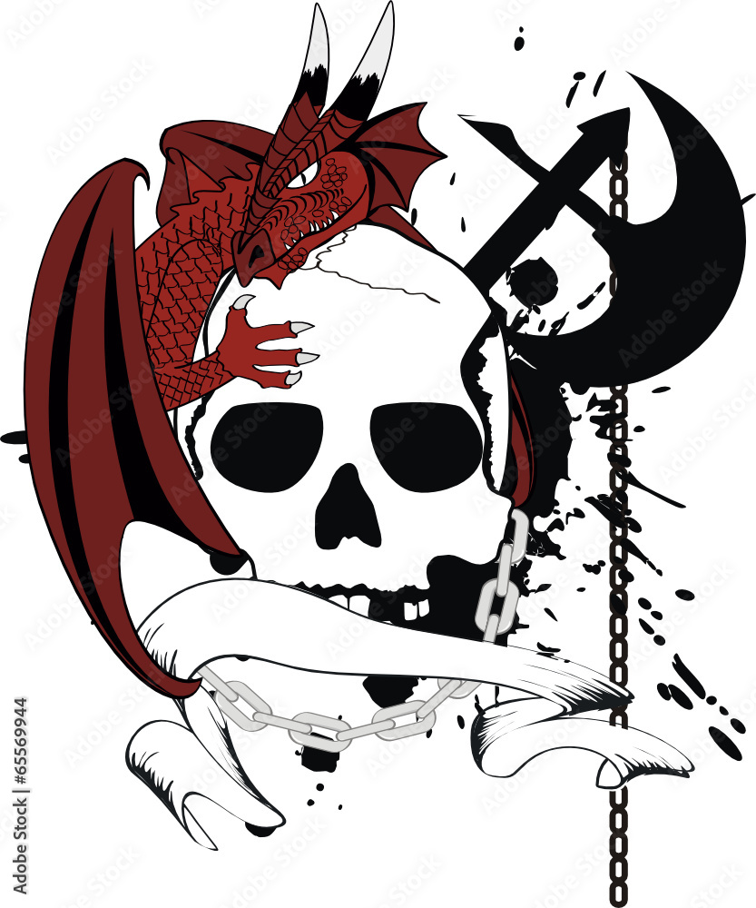 dragon crest coat of arms tattoo skull5 Stock Vector | Adobe Stock