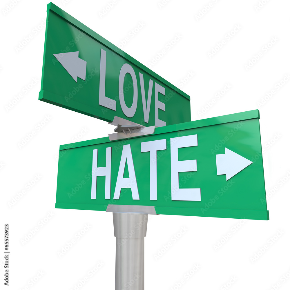 Love Vs Hate Road Signs Opposite Changing Feeling Relationship Stock ...