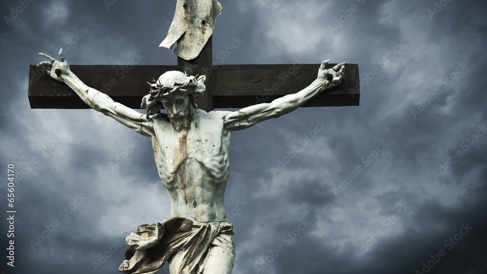 Crucifixion. Christian cross with crucified Jesus Christ statue Stock Video | Adobe Stock
