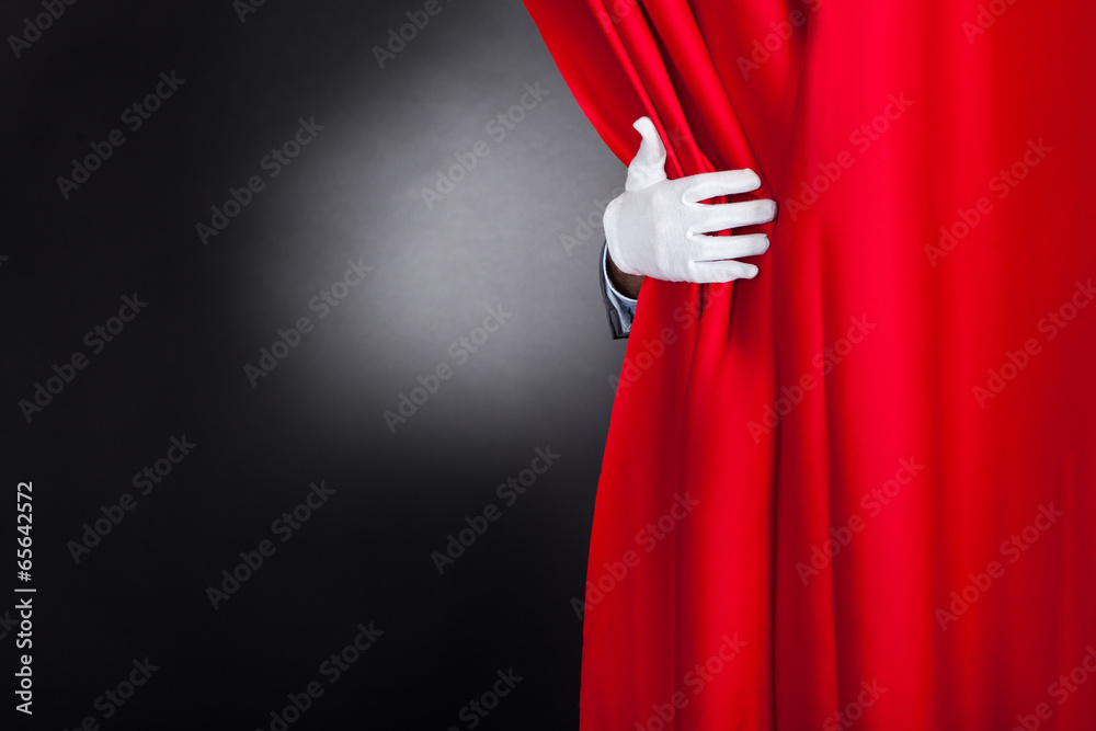 Magician Opening Red Stage Curtain Stock Photo | Adobe Stock