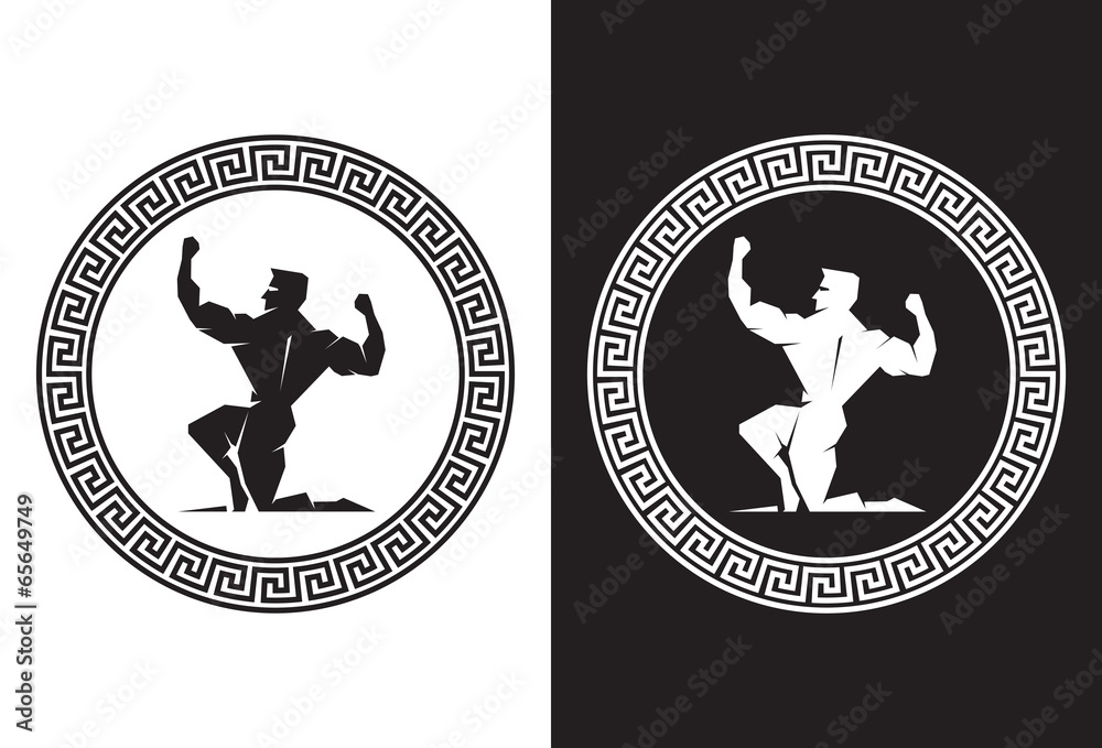 Illustration of Hercules inside a Greek Key back view Stock Vector ...