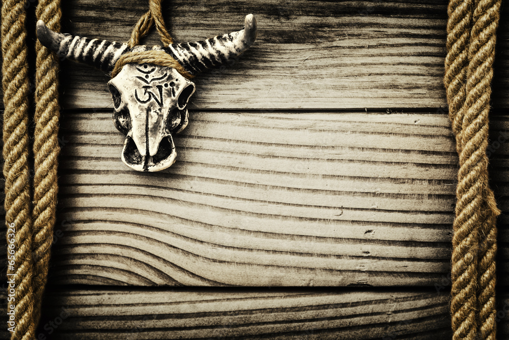 Buffalo skull on wooden background Stock Photo | Adobe Stock