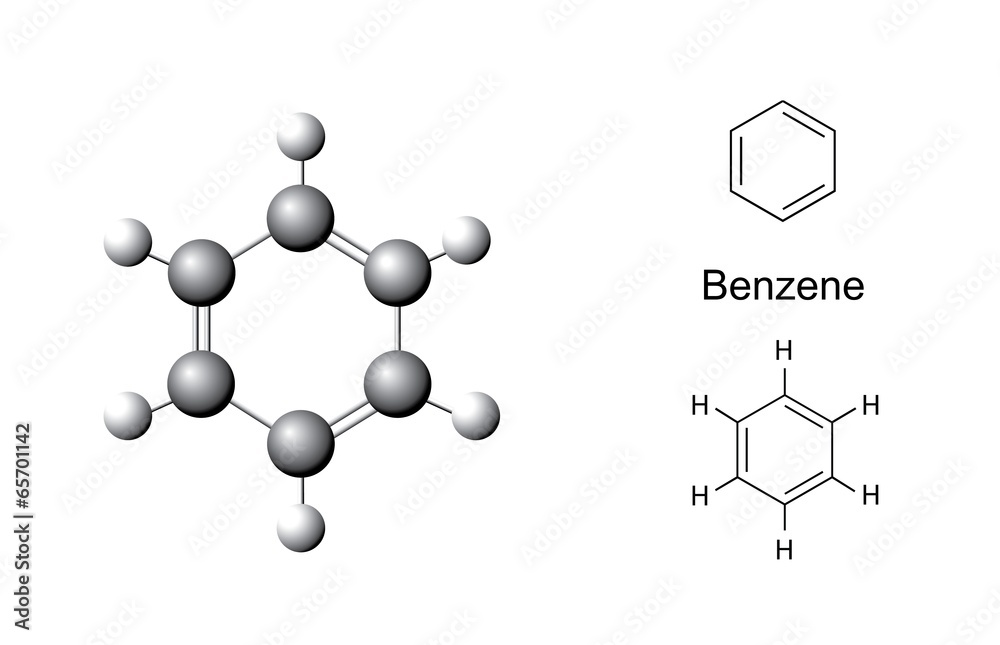 Structural formulas and chemical model of benzene molecule Stock Vector ...
