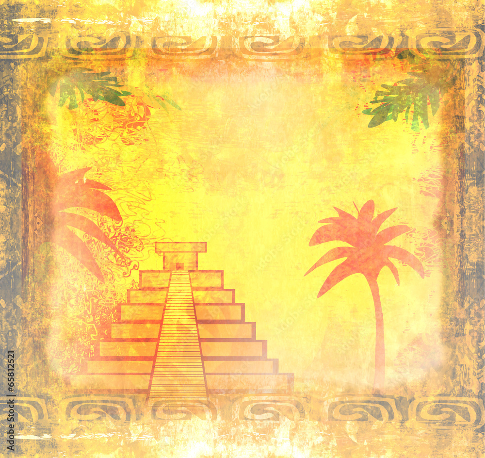 Mayan Pyramid, Chichen-Itza, Mexico - grunge abstract background Stock ...