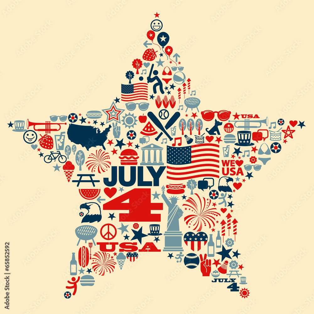 4th of July icon collage illustration T-shirt design Stock Vector ...