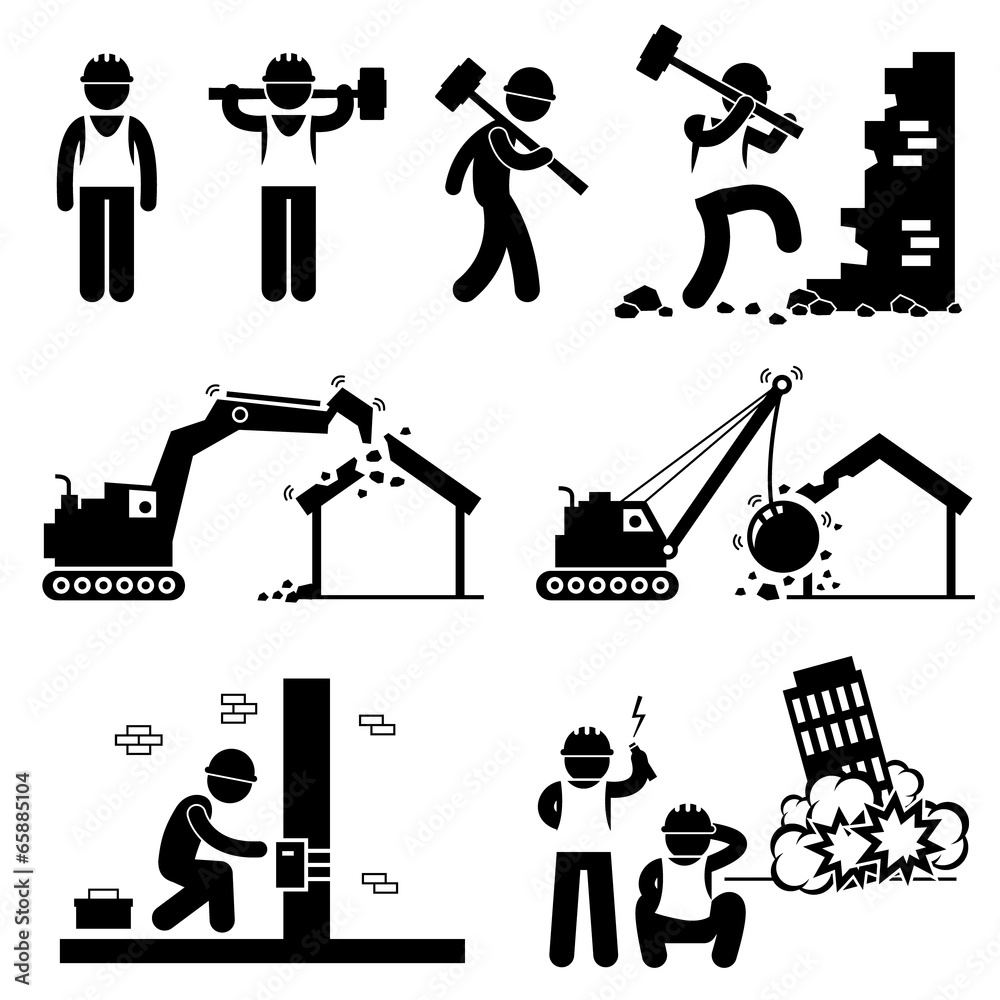 Demolition Worker Demolish Building Icon Cliparts Stock Vector | Adobe ...