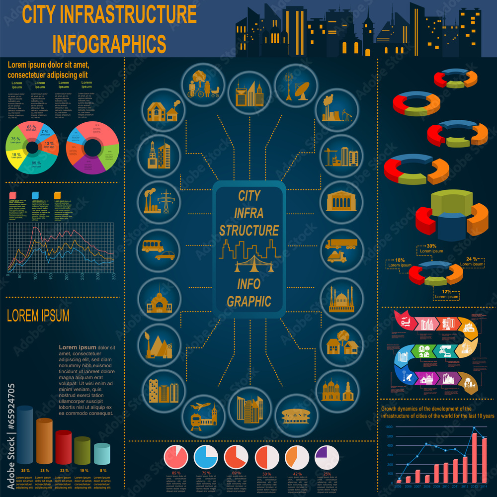 Set of elements infrastructure city, vector infographics. Illust Stock ...