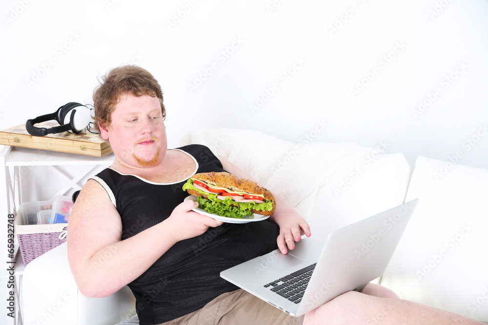 Fat Man On Computer
