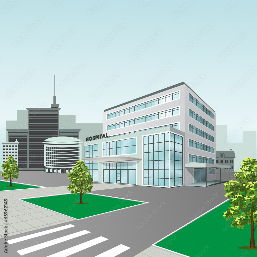 hospital building on city background in perspective Stock Vector ...
