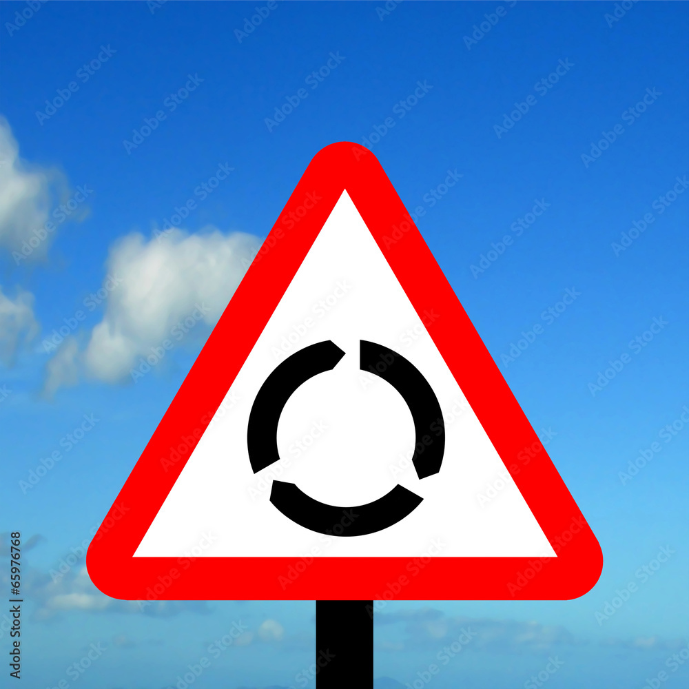 Warning triangle roundabout road traffic sign Stock Photo | Adobe Stock
