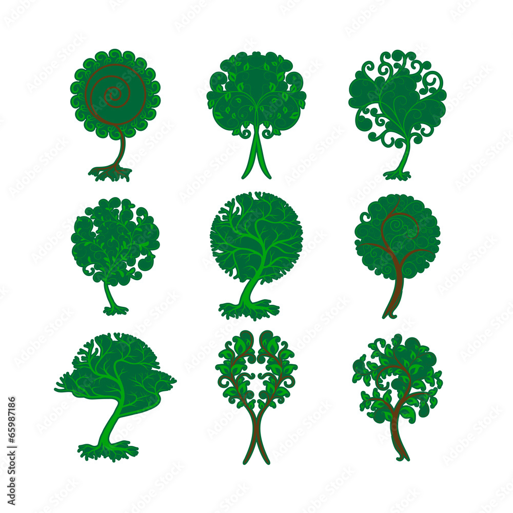 Set of decorative trees for design Stock Vector | Adobe Stock