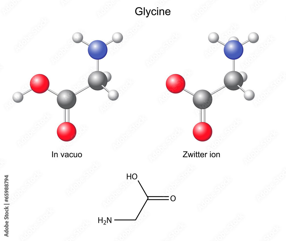 Glycine (Gly) - chemical structural formula and models Stock Vector ...