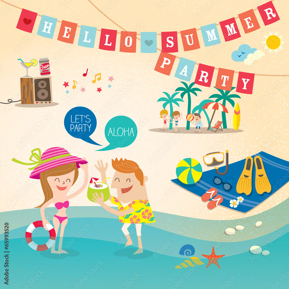 Summer cartoon background vector clip art Stock Vector | Adobe Stock