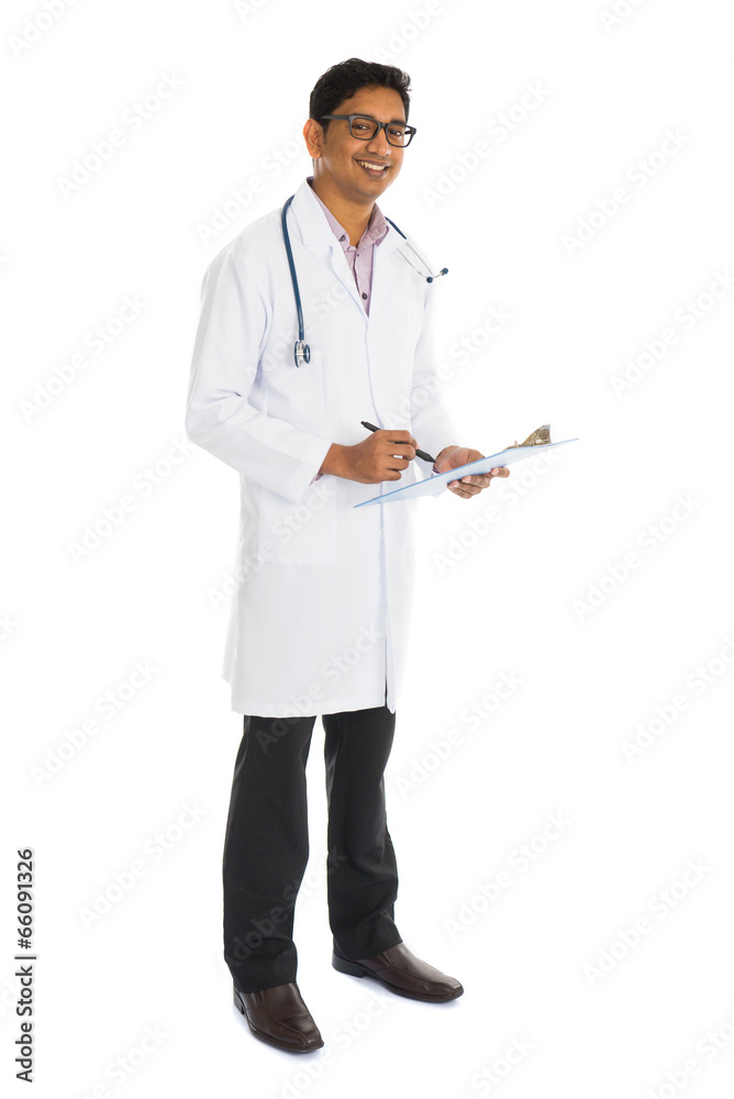 indian male doctor full body writing on board isolated on white Stock ...