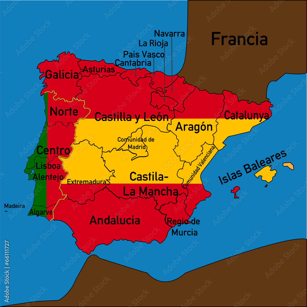 iberische Halbinsel - Landkarte im retro-look Stock Vector | Adobe Stock