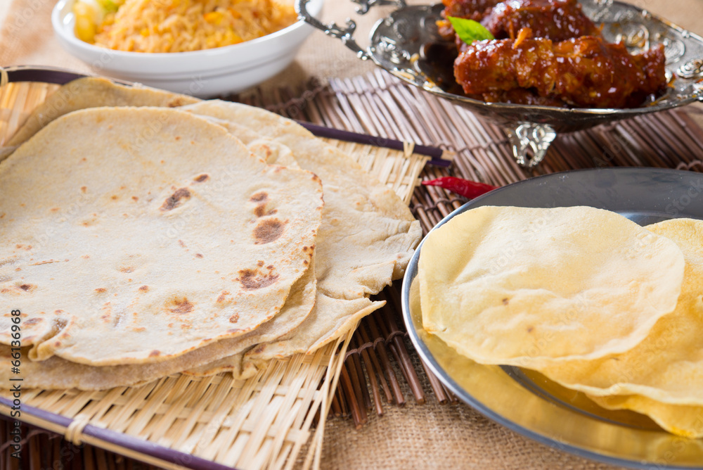 Chapati or Flat bread, roti canai, Indian food, made from wheat Stock ...