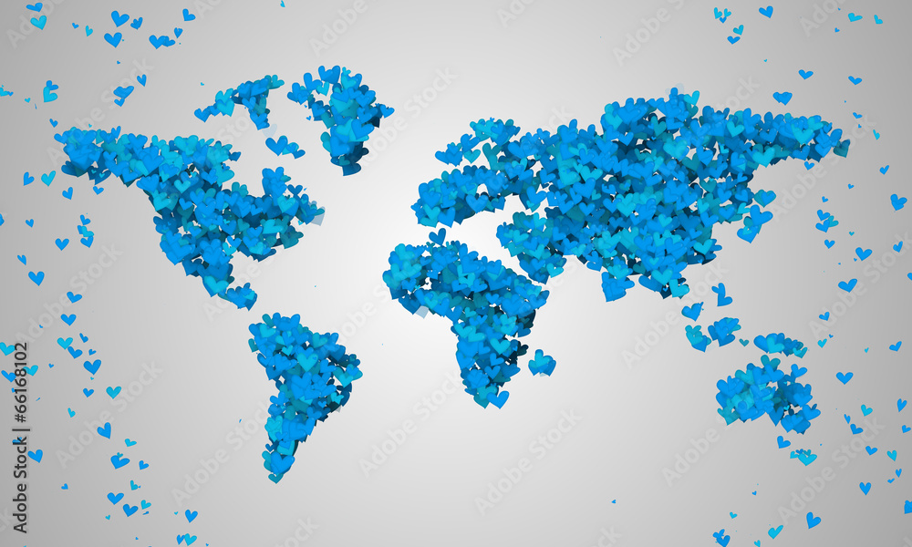 World Map Blue Love Shape Particles Stock Illustration | Adobe Stock