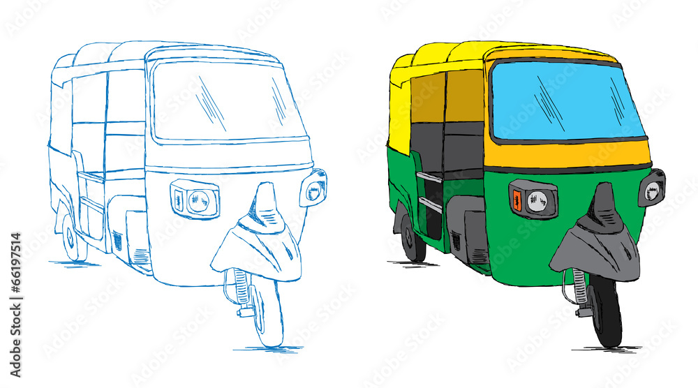 Indian Auto Rickshaw Sketch - Vector Doodle Illustration Stock Vector ...