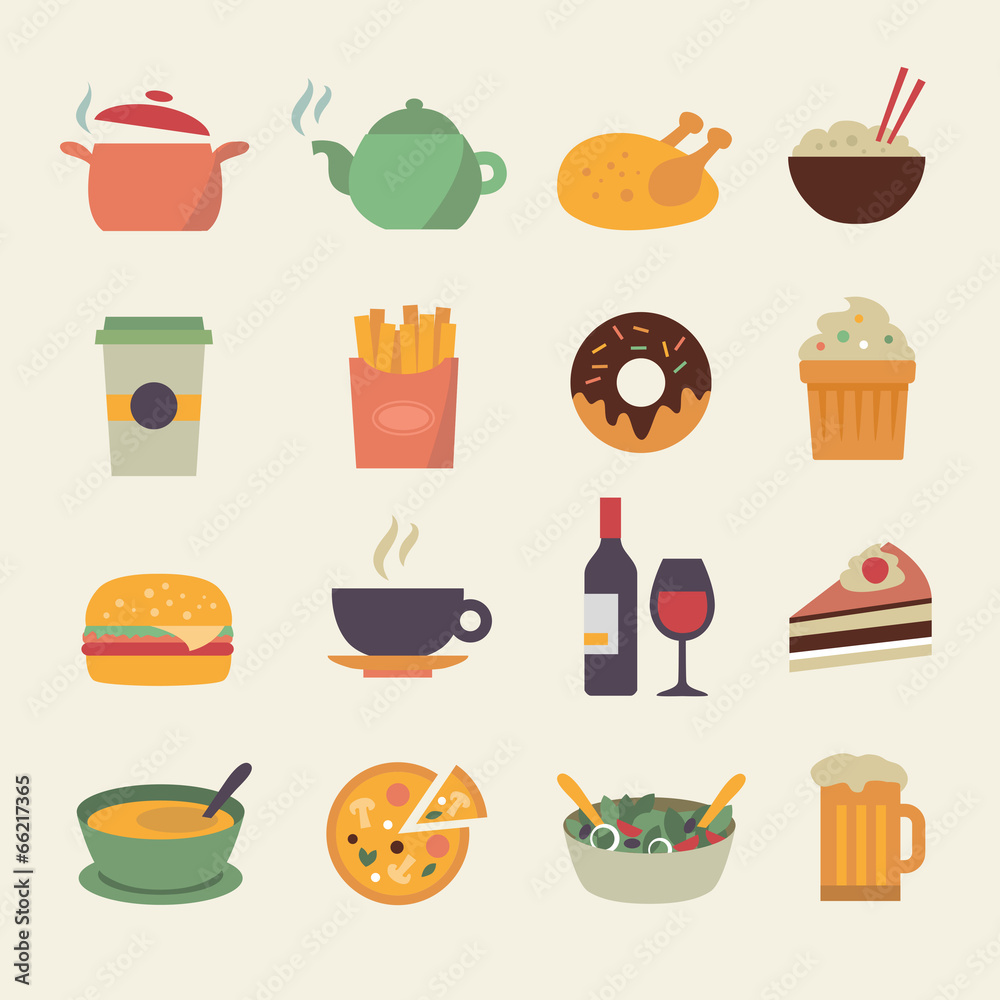 Flat Food Icons Stock Vector | Adobe Stock