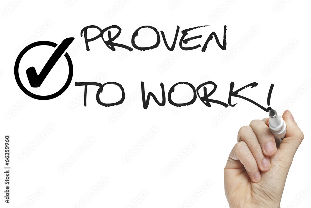 Hand writing proven to work check mark Stock Photo | Adobe Stock