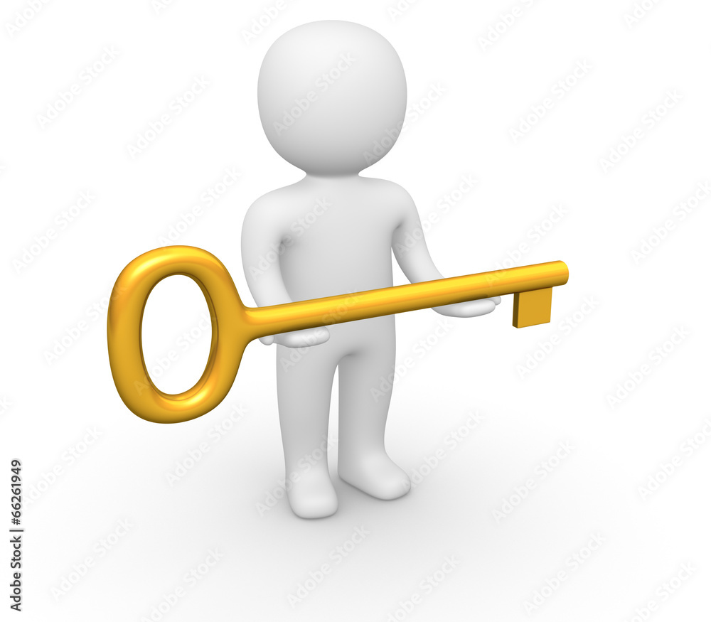 3d man with big key Stock Illustration | Adobe Stock