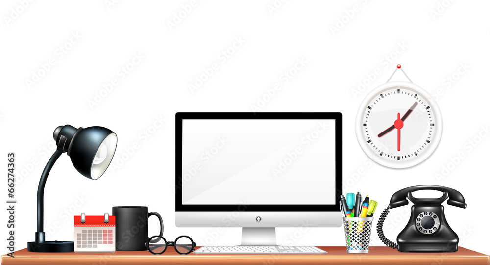 Vector Realistic Workplace Stock Vector | Adobe Stock