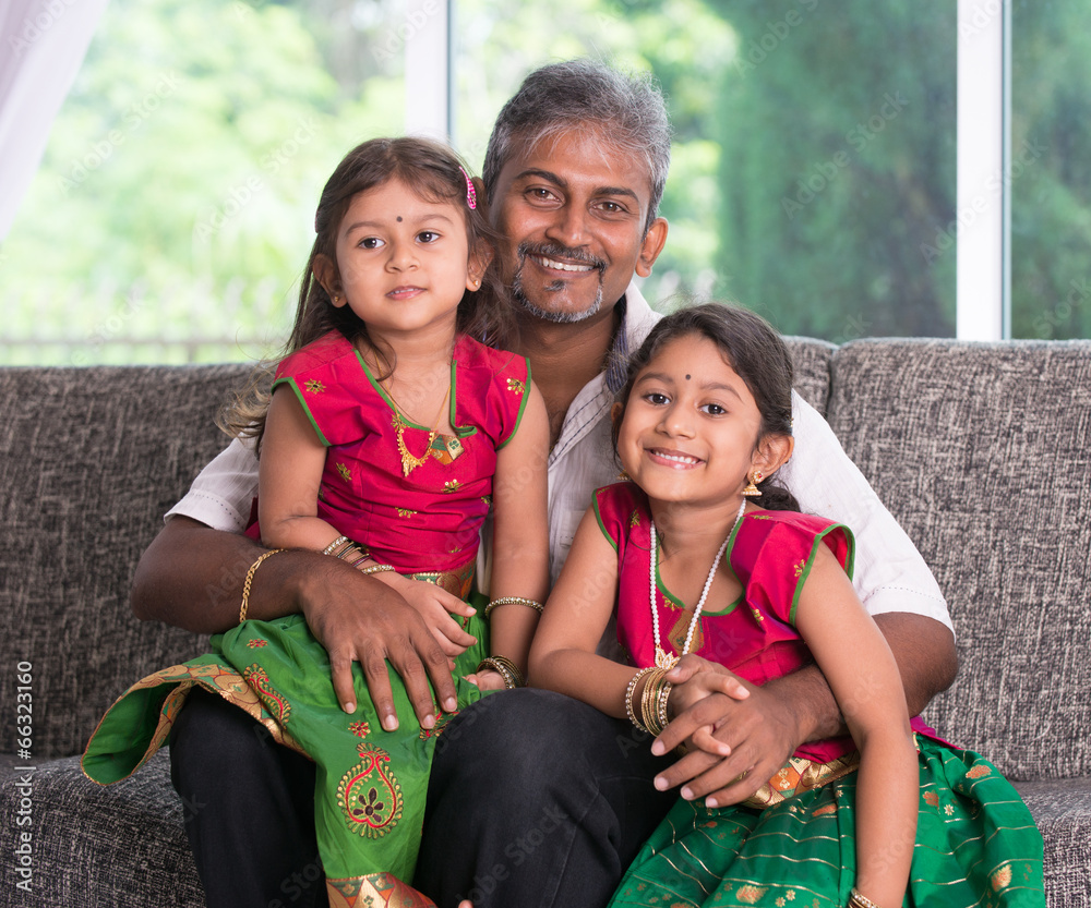 indian father with his daughter smiling and lookin at camera on Stock ...
