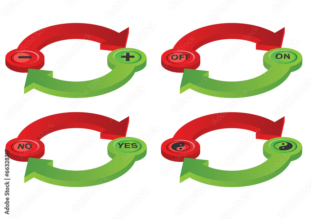 Vector format of contradictory green and red spatial arrows Stock ...
