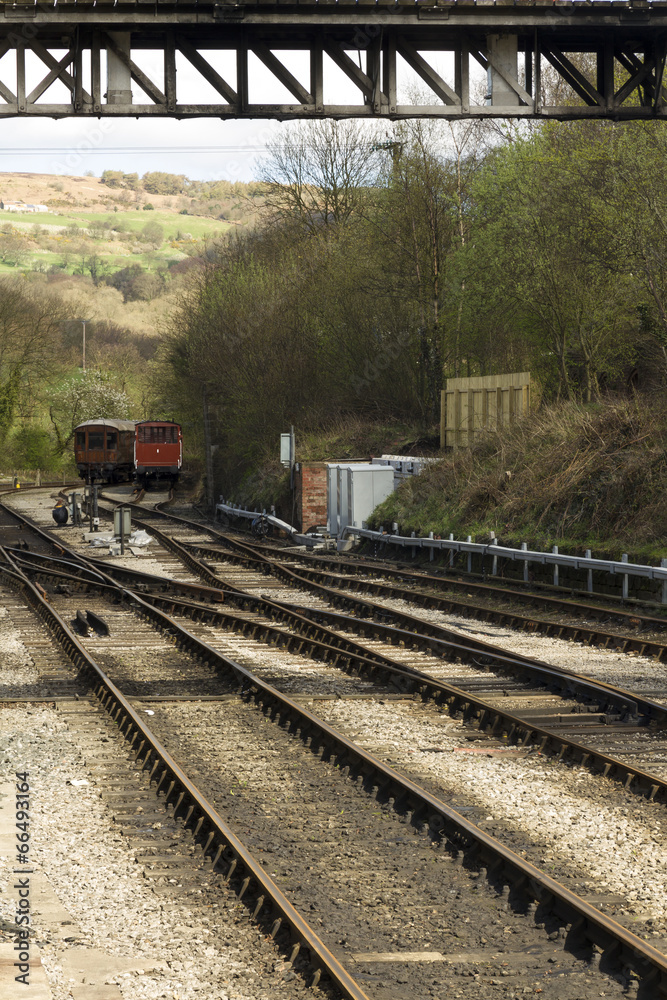 Iron railway tracks converging on the North Yorkshire Moors Rail Stock ...
