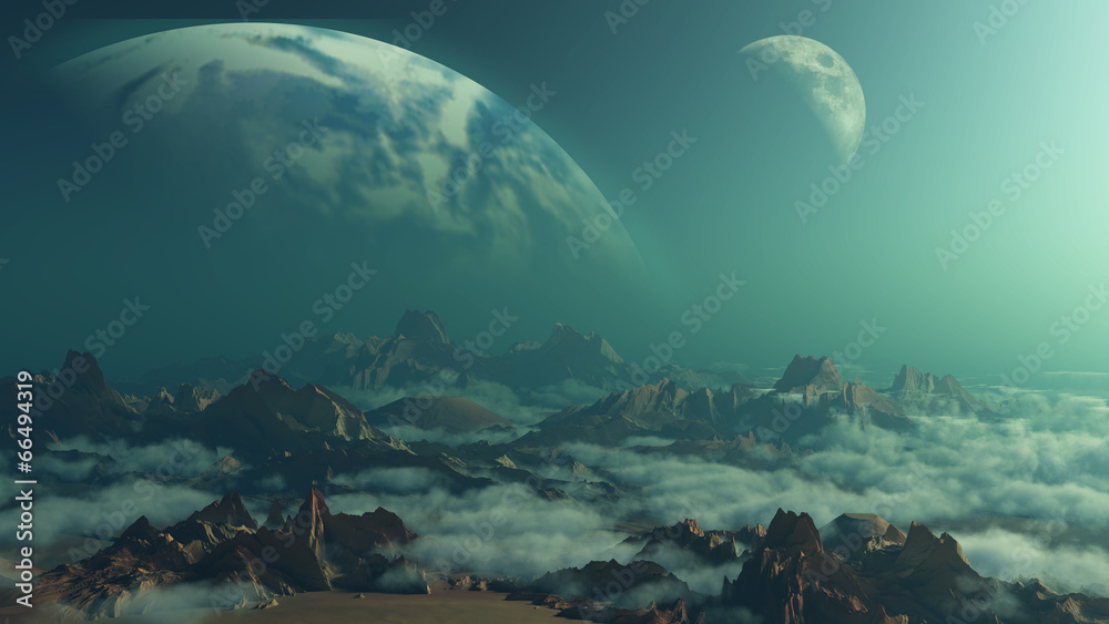 3D space background with fictional planets Stock Illustration | Adobe Stock