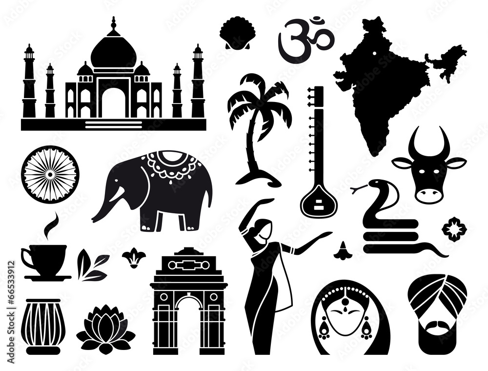 Traditional symbols of India. Simple icons Stock Vector | Adobe Stock