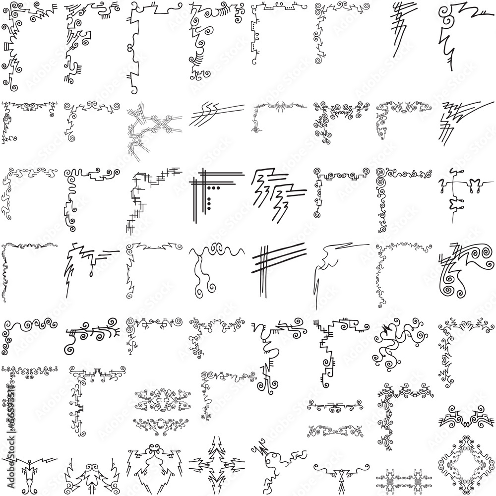 Unique Hand Drawn Corners Collection Set Design Elements Stock Vector ...